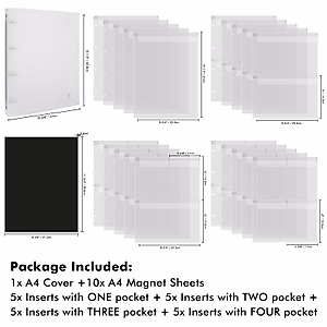 20 Pages/1Set A4 Clear 4 Ring Storage Book Binder; Stamp & Cutting Dies Storage Book Organizer Folder with 10 Rubber Magnetic Sheets 0.3mm Stencil Organizer for Card Making Storage