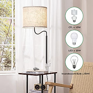 EDISHINE Floor Lamp with Table, Modern Side Table with Built-in Lamp, Reading Shelf Floor Lamp with Linen Shade, Narrow Nightstand with Shelves for Living Room, Bedroom, Office, Den