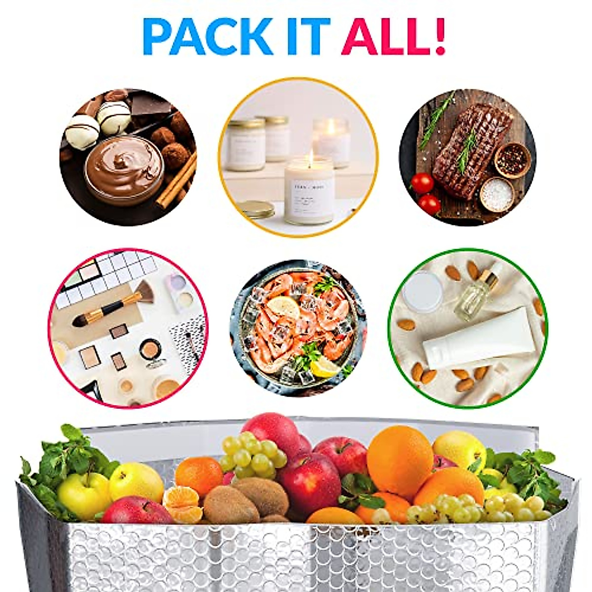 ABC Foil Insulated Box Liners 8 x 8 x 8 Inch, Pack of 5 Silver Insulated Shipping Boxes for Frozen Food, Odorless Insulated Shipping Containers, Leakproof Cold Shipping Boxes for Frozen Fish, Meat