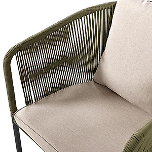 7 Piece Outdoor Patio Dining Set, All-Weather Outdoor Furniture Set with Dining Table and Chairs, Acacia Wood Table Top, Metal Frame, 6 Chairs with Cushions for Outdoor Garden Backyard Balcony, Green