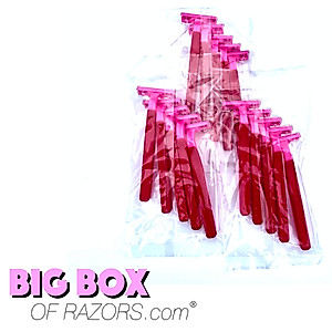 15 Pack of Dependable Disposable Pink Razor Blades with Aloe Vera Strip and Rubber Solid Handle