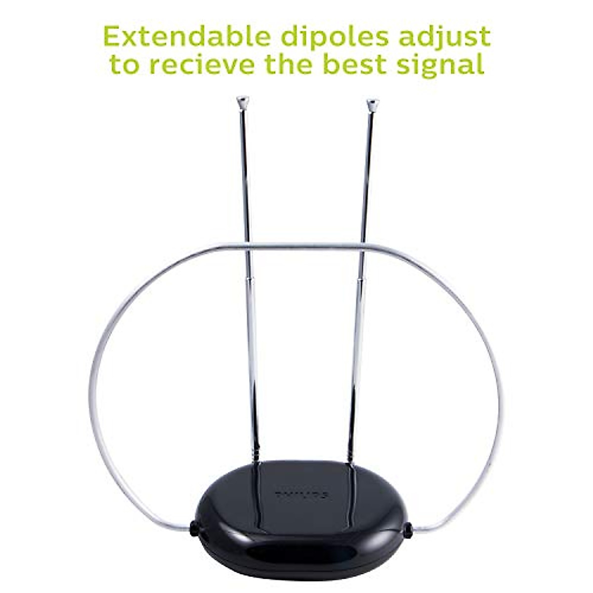 Philips Rabbit Ears Indoor TV Antenna, Dipoles and Circular Loop, Tabletop Antenna, Digital, Smart TV Compatible, HDTV Antenna, 4K 1080P VHF UHF, 5ft Coaxial Cable, Black, SDV8201B/27