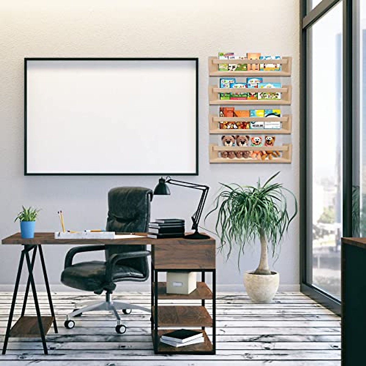 BIROLA Nursery Book Shelves Set of 4,Wood Floating Nursery Shelves for Wall,Wall Bookshelves for Kids，Bathroom Decor, Kitchen Spice Rack (Set of 4)