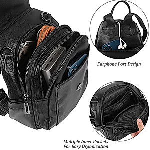 Roxie Genuine Leather Backpack Purse Medium Size Casual Daypack Fashion Satchel Convertible Shoulder Bag for Women Black 12 Inch