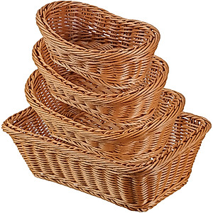 Mimorou 4 Pcs Bread Basket Wicker Bread Basket for Serving Woven Food Basket Snack Storage Basket Vintage Vegetable Fruit Baskets for Kitchen Table Home, Oval and Rectangle