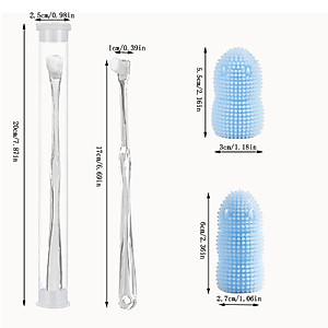 4 Pack Kit Dog Dental Cleaning Brushes,2 Pack Extra Soft Dog and Cat Dental Cleaning Brushes with Storage Box and 2 Pack Dog Finger Toothbrush for Dog Dental Care, Easily Clean Teeth(Transparent,Blue）