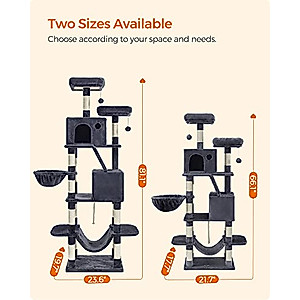 Feandrea Cat Tree, 81.1-Inch Large Cat Tower with 13 Scratching Posts, 2 Perches, 2 Caves, Basket, Hammock, Pompoms, Multi-Level Plush Cat Condo for Indoor Cats, Smoky Gray UPCT190G01
