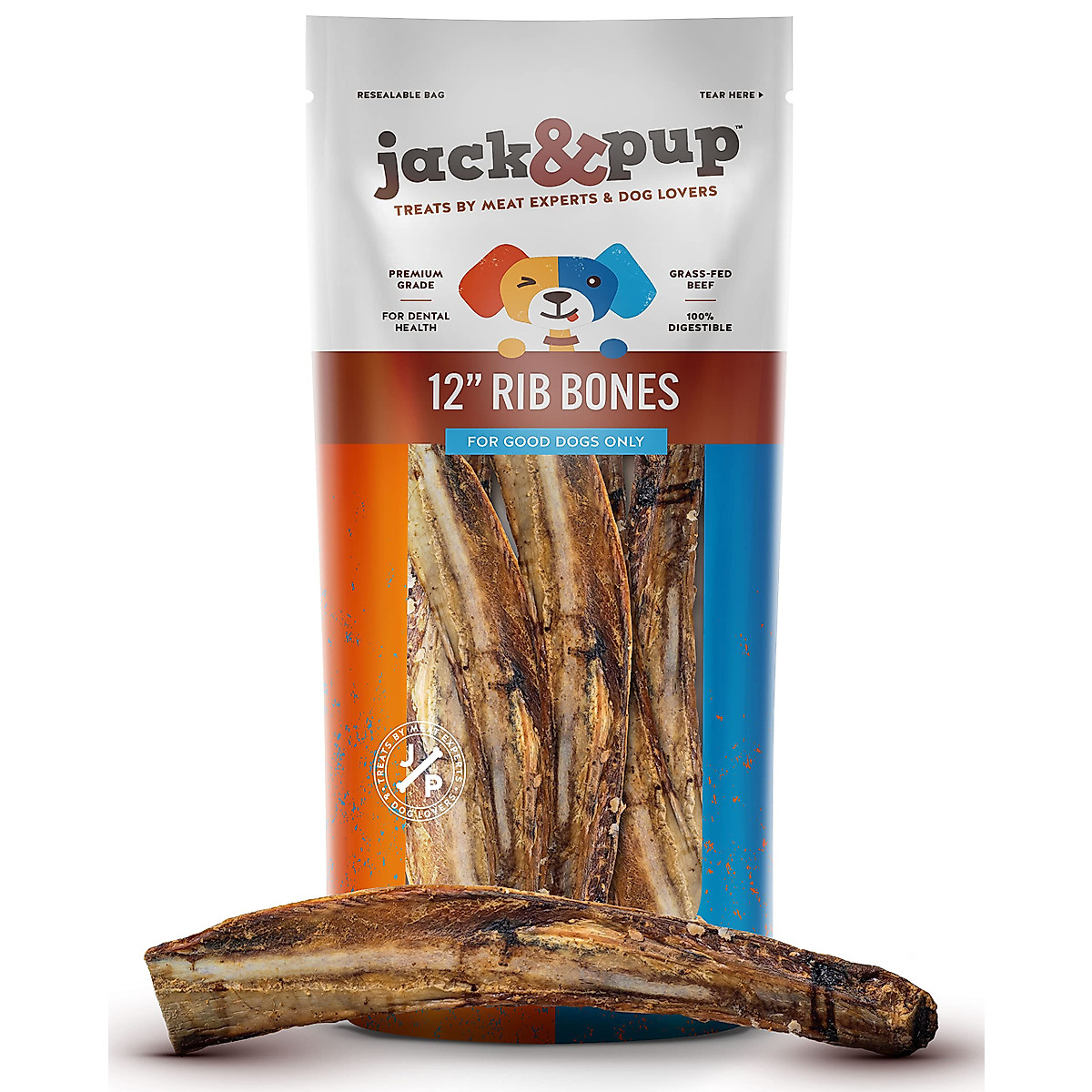 Jack&Pup Rib Bones for Dogs | All Natural Large Dog Bones| Single Ingredient Dog Chew Bones for Medium Dogs (12 inch (6 Pack))