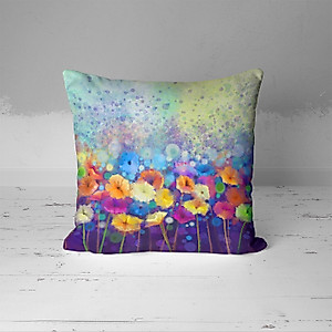 iiRov Summer Design Ink-Fuzed Decorative Throw Pillow - Abstract Flower Meadow v2