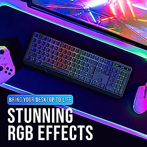 KLIM Chroma Wireless Gaming Keyboard RGB - New 2023 - Long-Lasting Rechargeable Battery - Quick & Quiet Typing - Water Resistant Backlit Wireless Keyboard - Teclado Gamer - PC PS5 PS4 Xbox One Mac