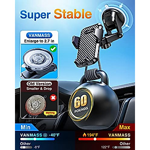 VANMASS Universal Car Phone Mount,【Patent & Safety Certs】 Upgraded Handsfree Stand, Phone Holder for Car Dashboard Windshield Vent, Compatible iPhone 13 12 11 Pro Max Xs XR X 8, Galaxy s20 Note 10 9