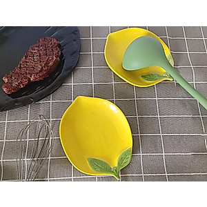 Ceramic Spoon Rest for Stove Top, Cute Spoon Rest for Kitchen Counter, Cooking Spoon Holder for Kitchen Counter, Utensil Rest for Spoon Spatula Ladle or Tong (Yellow Lemon)
