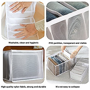 JinGoldBell Wardrobe Clothes Organizer 5pcs Foldable Closet Portable Storage Baskets Visible Grid Storage Box Washable Storage Containers Clothing Storage Bins for Bedroom (1 Set of Mix, White)