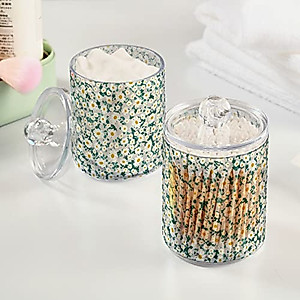 Kigai 2 Pack Apothecary Jars Beautiful Daisy Qtip Holder Organizer Clear Airtight Container for Cotton Swabs Food Storage 14oz Plastic Jars with Lids