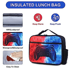 HSELOGI Gamer Backpack for Boys Girls, Kids Gaming Backpack with Lunch Bag, 17" Laptop Backpack School BookBag Set with Keychain