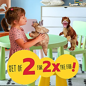 Dragon Drew Dinosaur T-Rex and Triceratops Plush Stuffed Animals | 2 Pack