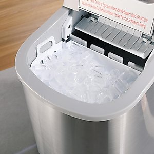 Countertop Ice Maker Nugget pebble Ice Maker Machine Portable Chewable Compact Mini Ice Chip Maker Nugget Machine Produce 26lbs per Day Bullet Soft Ice Cube Fruit Juice Ice, Silver SMETA