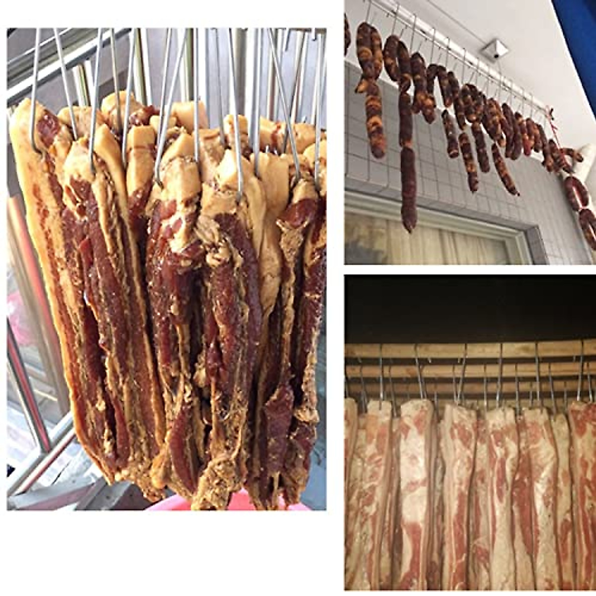 YMXDYM 10 Inch Meat Hooks for Butcher,Heavy Duty Stainless Steel Meat Hooks for Hanging Beef, for Smoker Hot and Cold Smoking,Bacon Hams Duck Turkey, Chicken Hunting Smoking Ribs 6 Pack