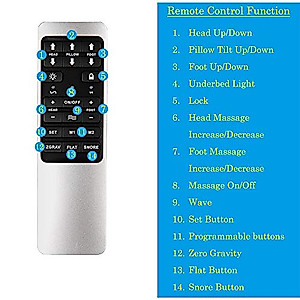 Nutan, 10-Inch Massaging Adjustable Bed Base with Wallhugger Technology, Zero Gravity, Head and Foot Incline, Pillow Tilt, USB Port, Wireless Remote, Split King, Grey