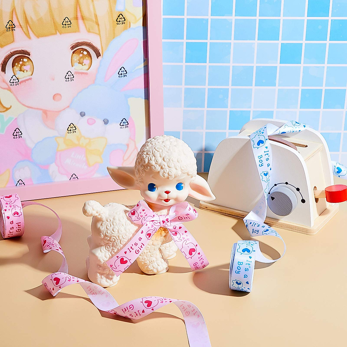 2 Rolls/ 20 Yards Elephant Satin Ribbon Baby Shower Theme Satin Ribbon Birthday Theme Gender Reveal Wrapping Ribbons for DIY Hair Bows Wreath Baby Shower Decoration Diaper Cake Wrapping, 2 Styles