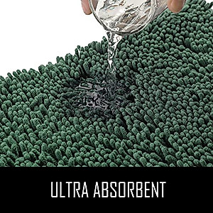 Nulubuu Chenille Extra Soft Bathroom Rug Mat, 16 x 24 Inches, Extra Absorbent Shaggy and Non Slip Rug, Machine Wash Dry, Green
