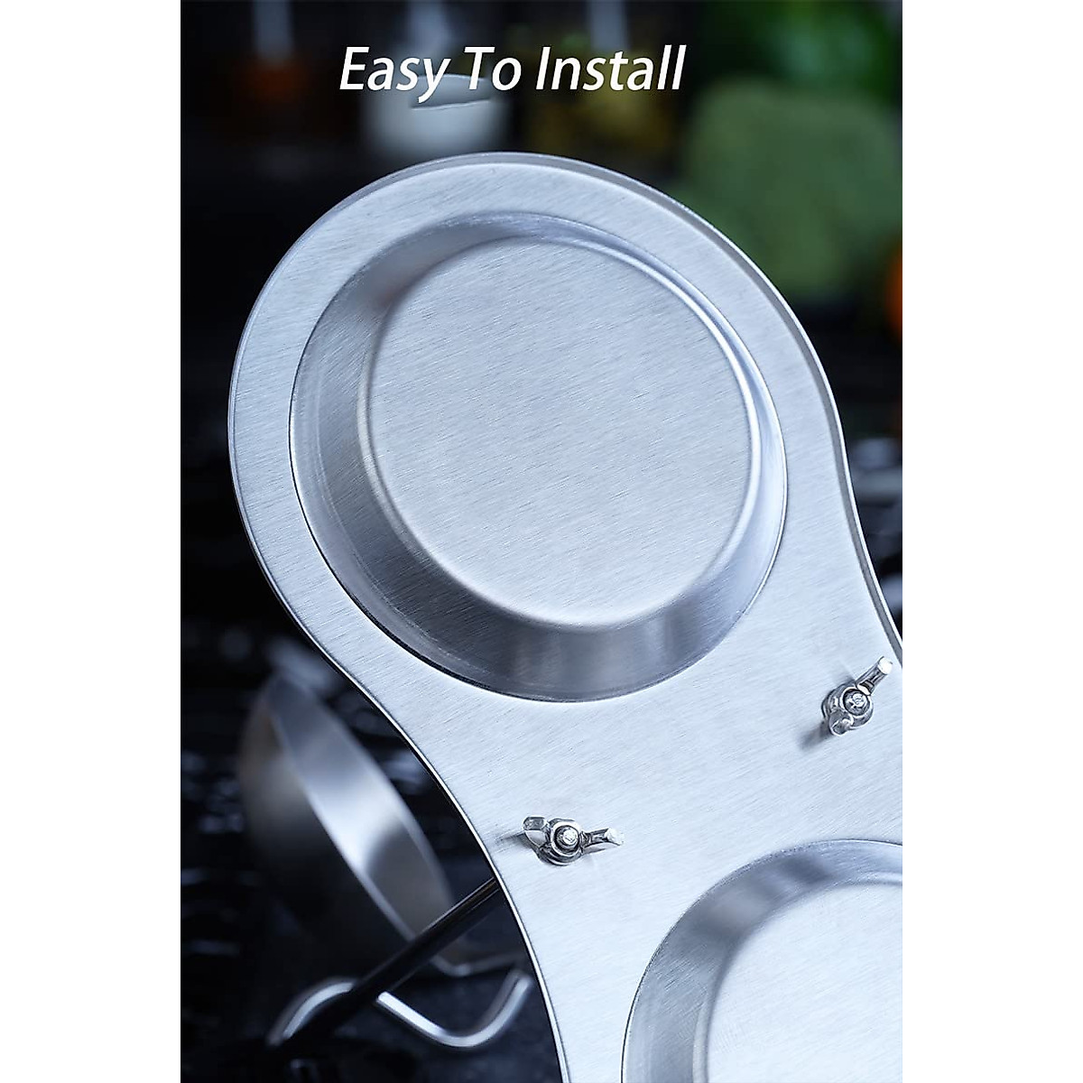 Anller Stainless Steel Standing Spoon Rest with two resting Dishes, Double Spoon Racks, Upright Ladle Holder, Silver