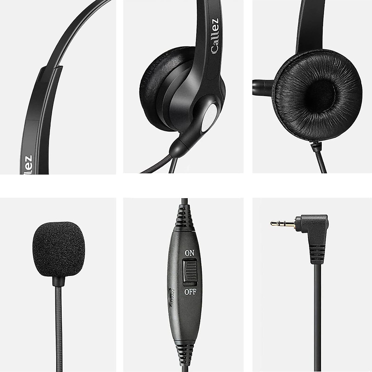 Callez Phone Headset with Noise Cancelling Microphone and Volume Control, Office 2.5mm Telephone Headsets Compatible with Panasonic AT&T ML17929 Vtech Uniden Cisco Grandstream Cordless Phones