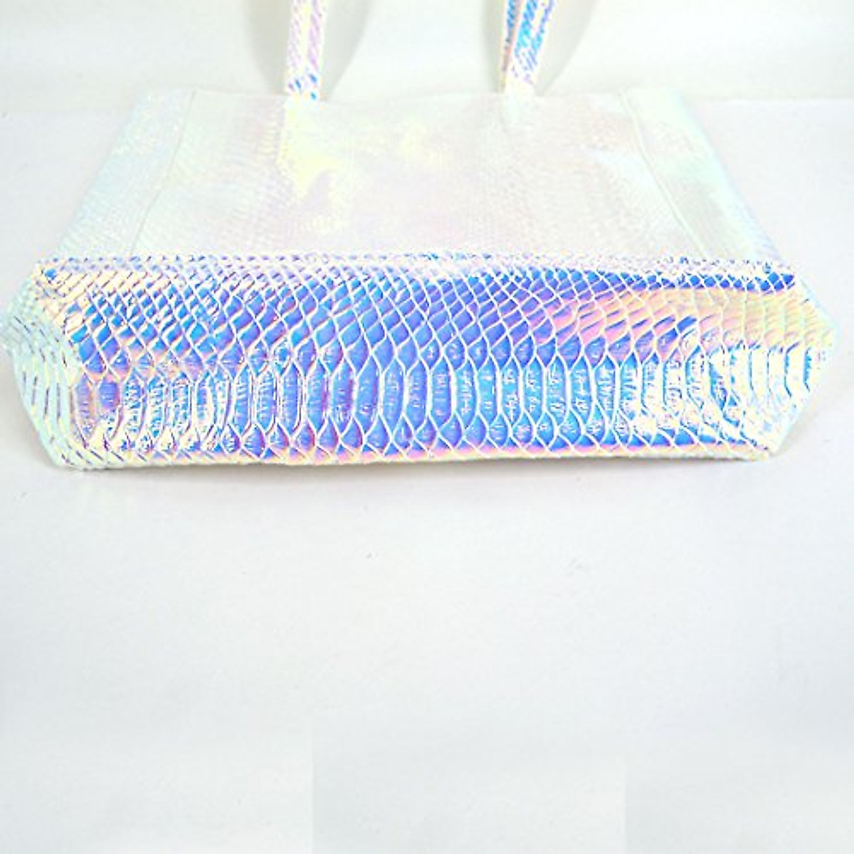 Mily Hologram Tote Bag Laser PU Shoulder Bag, Silver Snakeskin, Size One Size