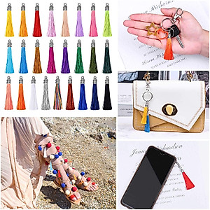 Tassels for Jewelry Making, Flasoo 100 Pieces Keychain Tassel Charms Silky Handmade Tassels Bulk for Resin DIY Crafts, Bracelets, Earrings, Keychain, Necklace