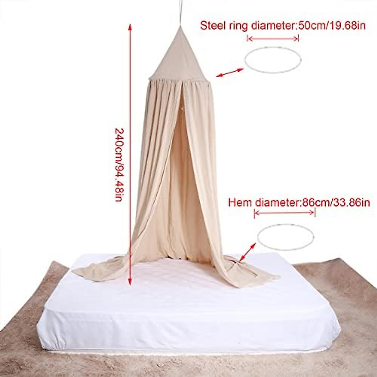 Yosoo Baby Bedding Round Dome Bed Canopy Kids Play Tent Hanging Mosquito Net Curtain for Baby Kids Reading Playing Sleeping Room Decoration, Khaki