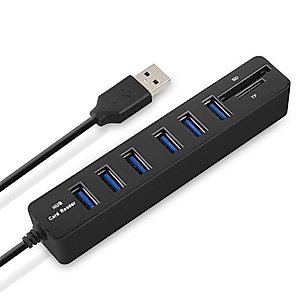 Fansipro 5V USB Hub 2.0-multiplexer High-Speed 6-Port for TF/SD Card Adapter, Black