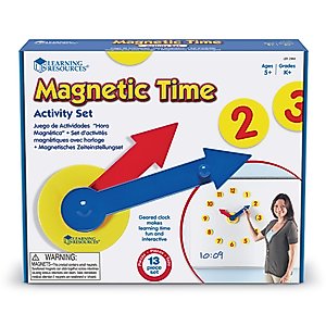 Learning Resources Magnetic Time Activity Set, Homeschool, Time Telling, Basic Math Skills, Giant Demo Clock, Whiteboard Accessories, Grades K+, Ages 5+
