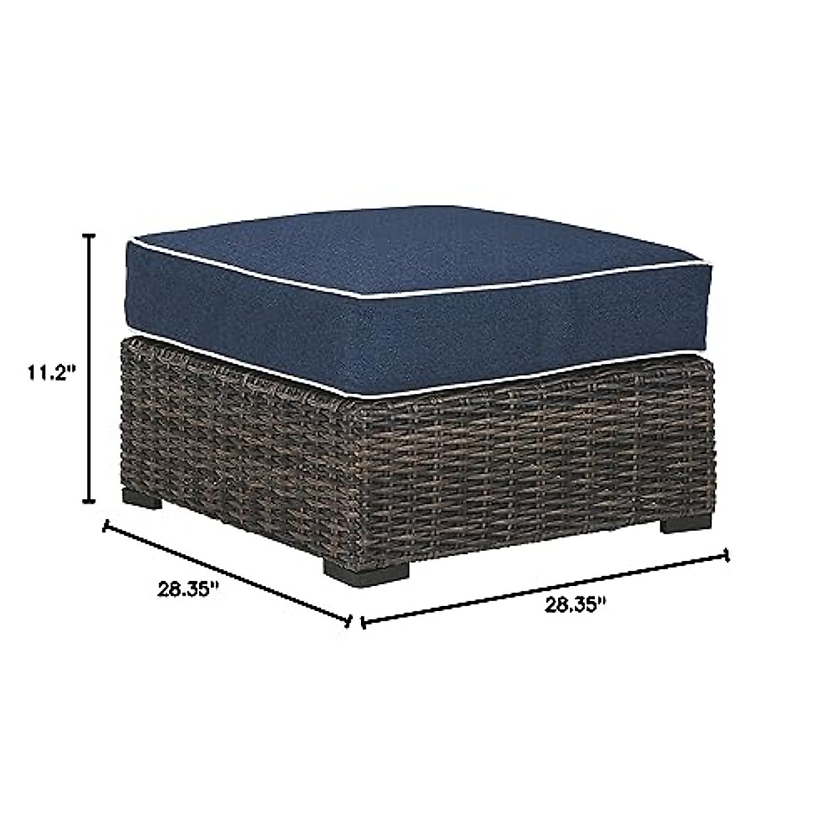Signature Design by Ashley Grasson Lane Outdoor Patio Upholstered Ottoman with Wicker Base, Blue