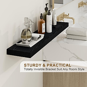 Fun Memories Floating Shelves for Wall, 24Inch Floating Shelves Set of 2, Hanging Shelf with Invisible Brackets, Wood Shelves for Living Room, Bedroom, Kitchen, Black