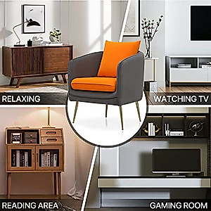 MoNiBloom Single Sofa Chair Modern Upholstered Accent Chair Armchair w/Backrest Pillow, Orange/Gray Contrasting Colors Upholstered Bedroom Barrel Chair Mid Century Modern Comfy Suede Singel Armchair