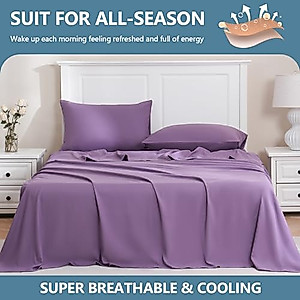 MEISHANG Full Size Sheet Set, Soft Breathable Cooling Brushed Microfiber Bed Sheets, Hotel Luxury Egyptian Sheets with 16 Inch Deep Pocket, Wrinkle Free, 4 Pieces (Full, Purple)