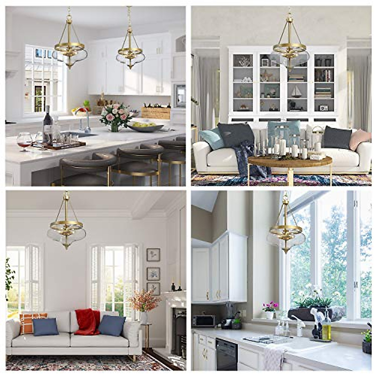 KSANA Gold Chandelier, Modern Glass Pendant Lighting Fixture for Dining Room, Entryway, Living Room, Kitchen, Bedroom (3 Lights, Fishbowl Shaped)