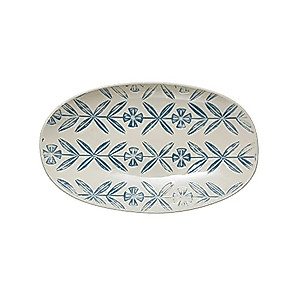 Creative Co-Op Hand-Painted and Debossed Stoneware Platter Serving Tray Serveware, 12.25", Blue & White