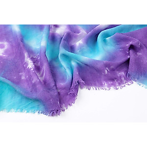 GERINLY Lavender Color Tie Dye Scarf Aesthetic Active Neck Wrap Fashion Shoulder Shawl Natural Hijabs for Vacation (Purple Turquoise)