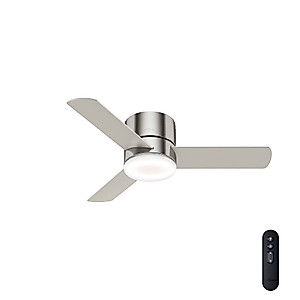 Hunter Fan 44 inch Low Profile Brushed Nickel Indoor Ceiling Fan with Light Kit and Remote Control for Bedroom, Living Room, Kitchen, Office (Renewed)
