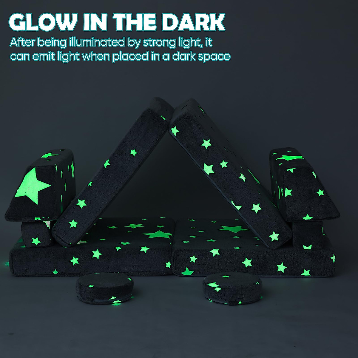 Kids Play Couch,10 Pcs Toddler Couch Sofa,Foam Modularized Kids Couch,Glowing in The Dark Sofa Convertible Kids Toddlers Couch Play Set for Playroom Bedroom