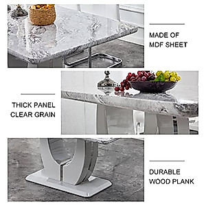 Faux Marble Kitchen Table Set 63" Dining Table Set for 5,Dining Room Table and Chairs Set,Dining Room Table Set with Chairs,Dinner Table set with Imitation Marble Grain Top 5 Pcs Dining Table Set
