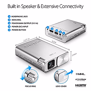 ASUS ZenBeam E1 Portable Mini Projector with Speakers HDMI/MHL 6000mAh Battery up to 5 hours | Auto Keystone | Award winning design | 2 Years Warranty