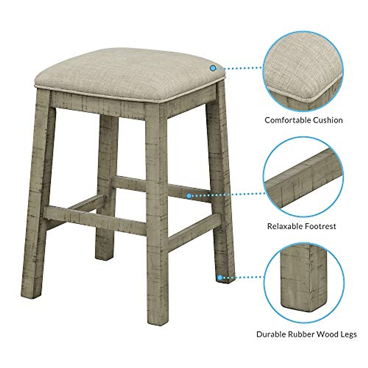 Quarte 4-Piece Counter Height Bar Table Set, Multipurpose Dining Room Set with Fabric Padded Stools and Socket,Wood Rustic Dining Set