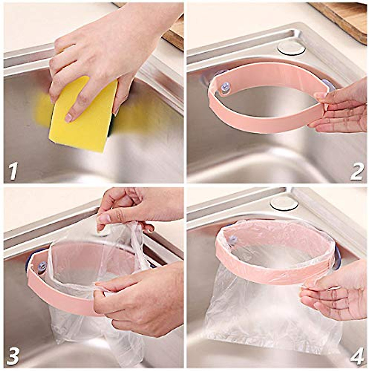 Foldable Kitchen Sink Trash Rack Strong Sucker Garbage Bag Holder Kitchen Trash Bracket Plastic Sink Clip-on Storage Rack, Random Color (Ellipse)