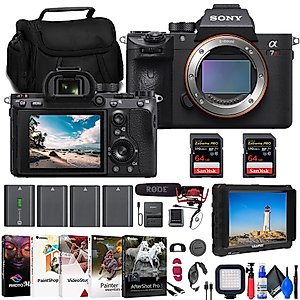 Sony a7R IIIA Mirrorless Camera (ILCE7RM3A/B) + 4K Monitor + Rode VideoMic + 2 x 64GB Card + Bag + 3 x NP-FZ100 Compatible Battery + Card Reader + LED Light + Corel Photo Software + More (Renewed)
