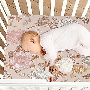 Fitted Crib Sheet for Boys Girls, Vintage Flowers Jersey Knit Baby Sheet for Standard Crib and Toddler Bed Mattresses, Cozy Soft Breathable, 28 x 52 in