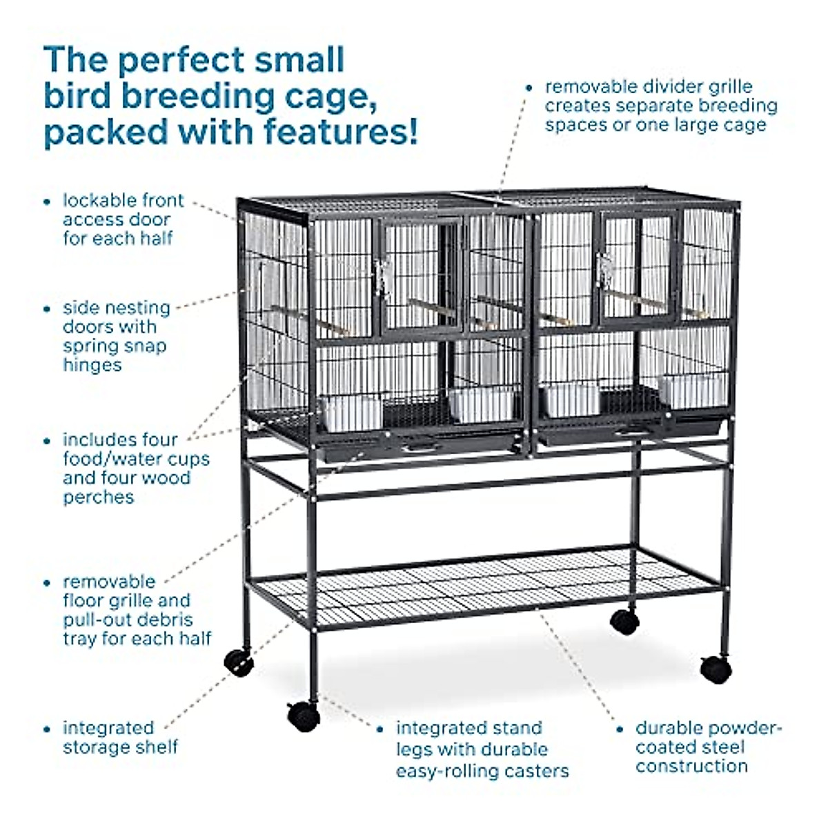 Prevue Pet Products F070 Hampton Deluxe Divided Breeder Cage with Stand,Black Hammertone,1/2"