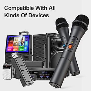 VOVIGGOL VHF Wireless Microphone, Universal Handheld Karaoke Mic Speaker, Over 110 DB Outdoor Indoor Cordless Microphone System with USB Reciver for Singing, Karaoke, Speech, Wedding, Church