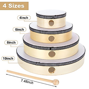 10 Inch 8 Inch 6 Inch 4 Inch Hand Drum Percussion Musical Instrument Wood Frame Drum with Drum Stick